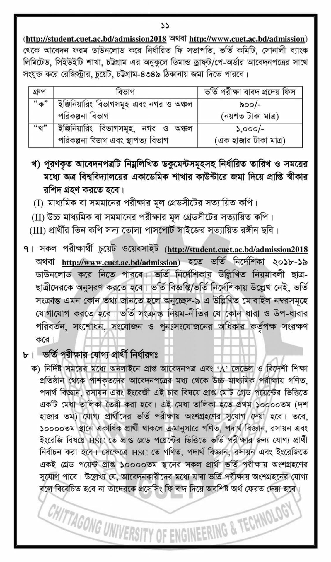 Chittagong University of Engineering and Technology Admission Circular ...