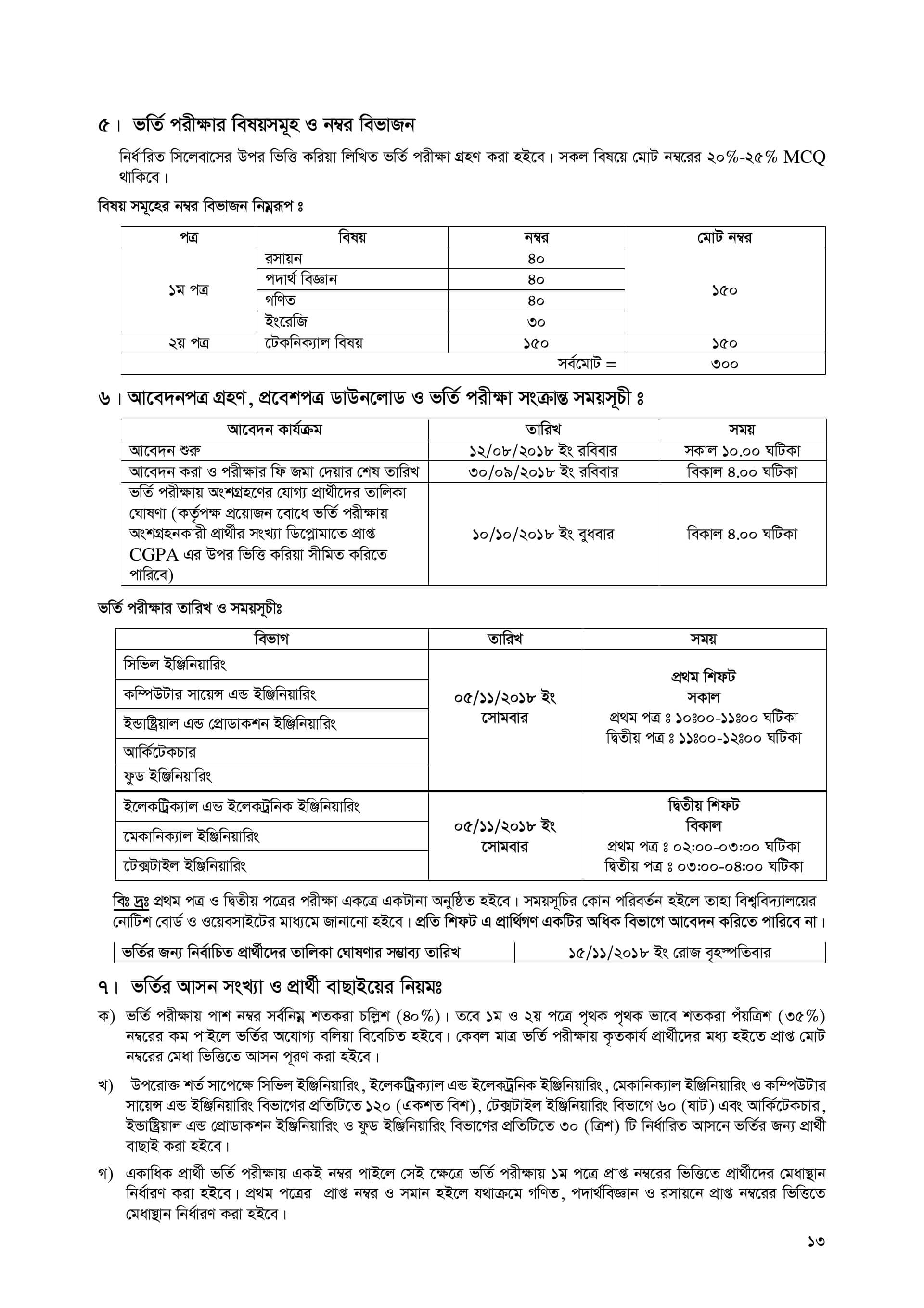 DUET Admission Circular Details 2017-18 - Sohopathi | সহপাঠী